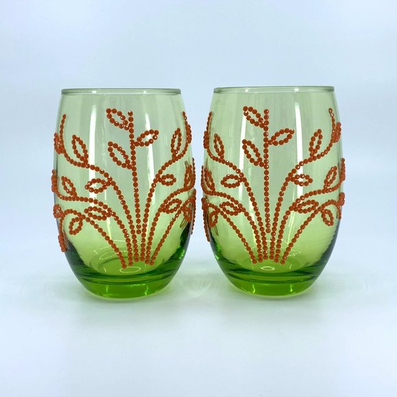 Hand Crafted artisan handmade | Dining | Green Stemless Wine Glass Set ...